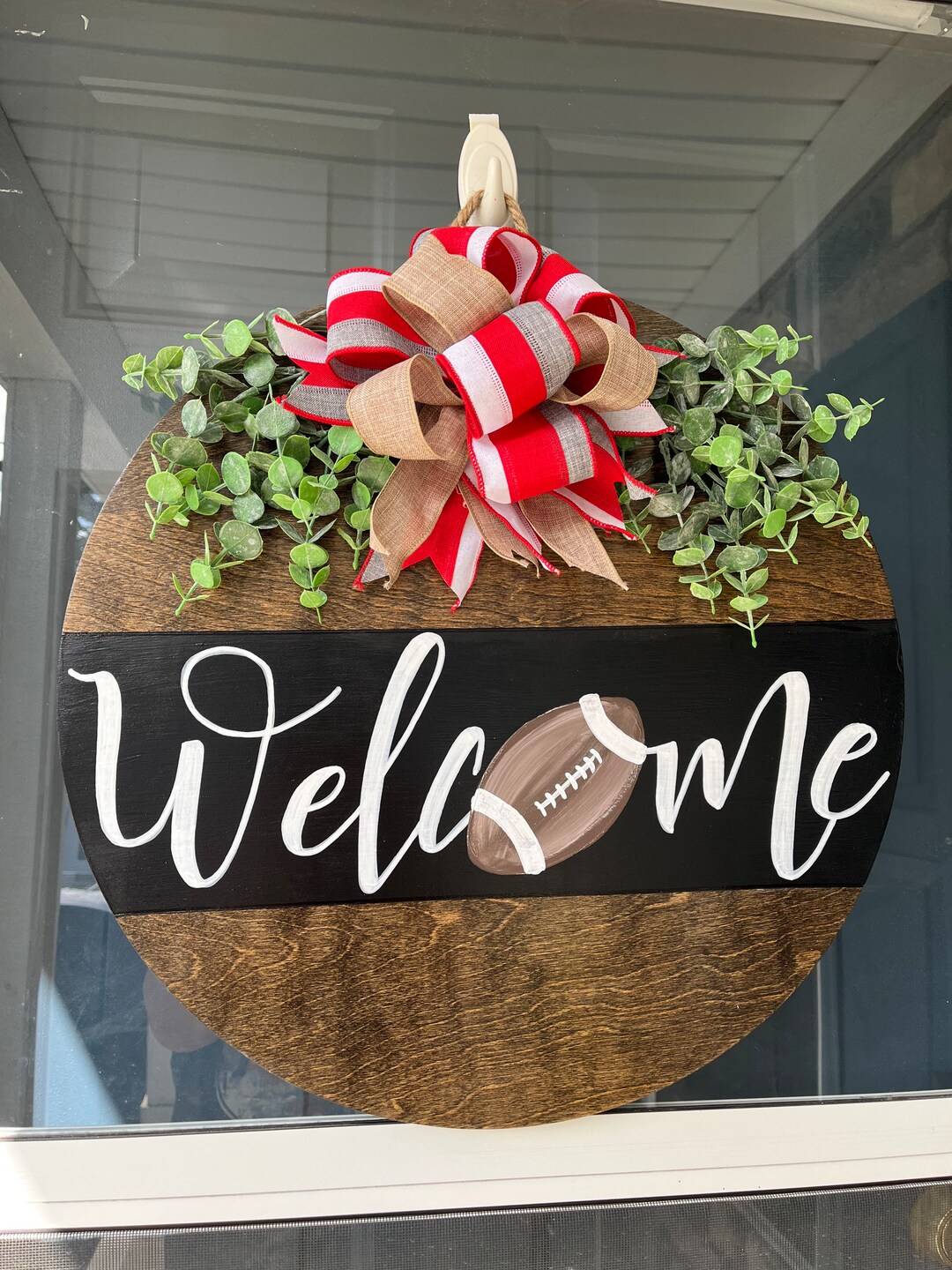 Welcome Football Door Hanger: Farmhouse Wood Sign With OSU Inspired Bow ...