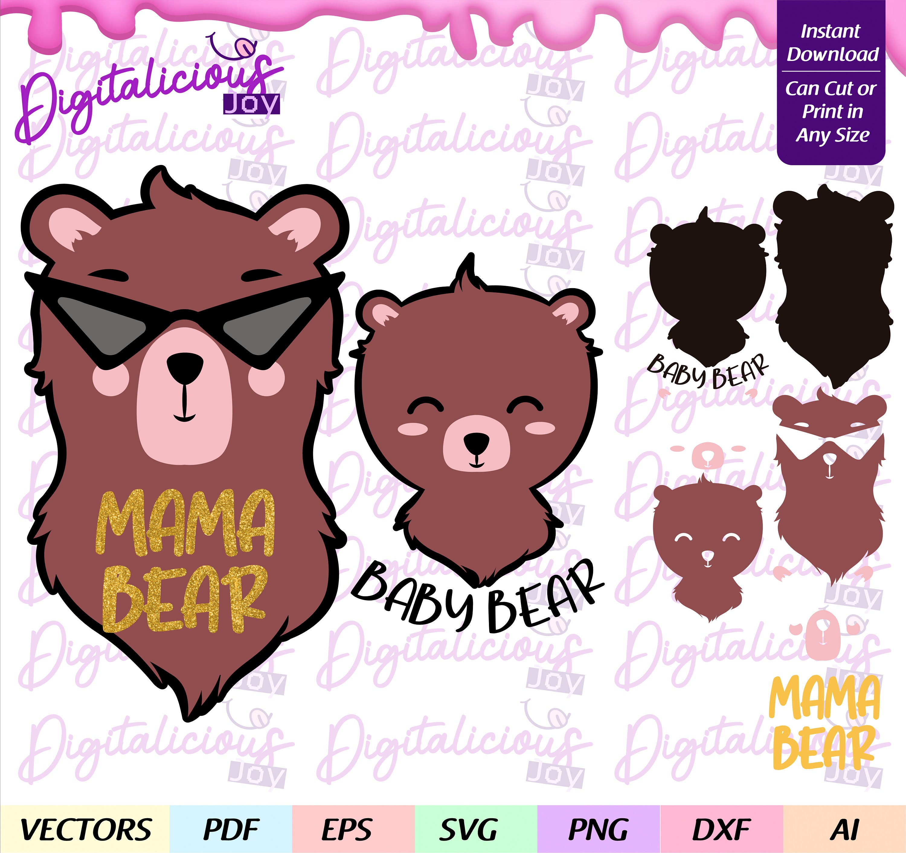 MAMA BEAR y BABY oso svg cricut silueta cameo artesanía | Etsy