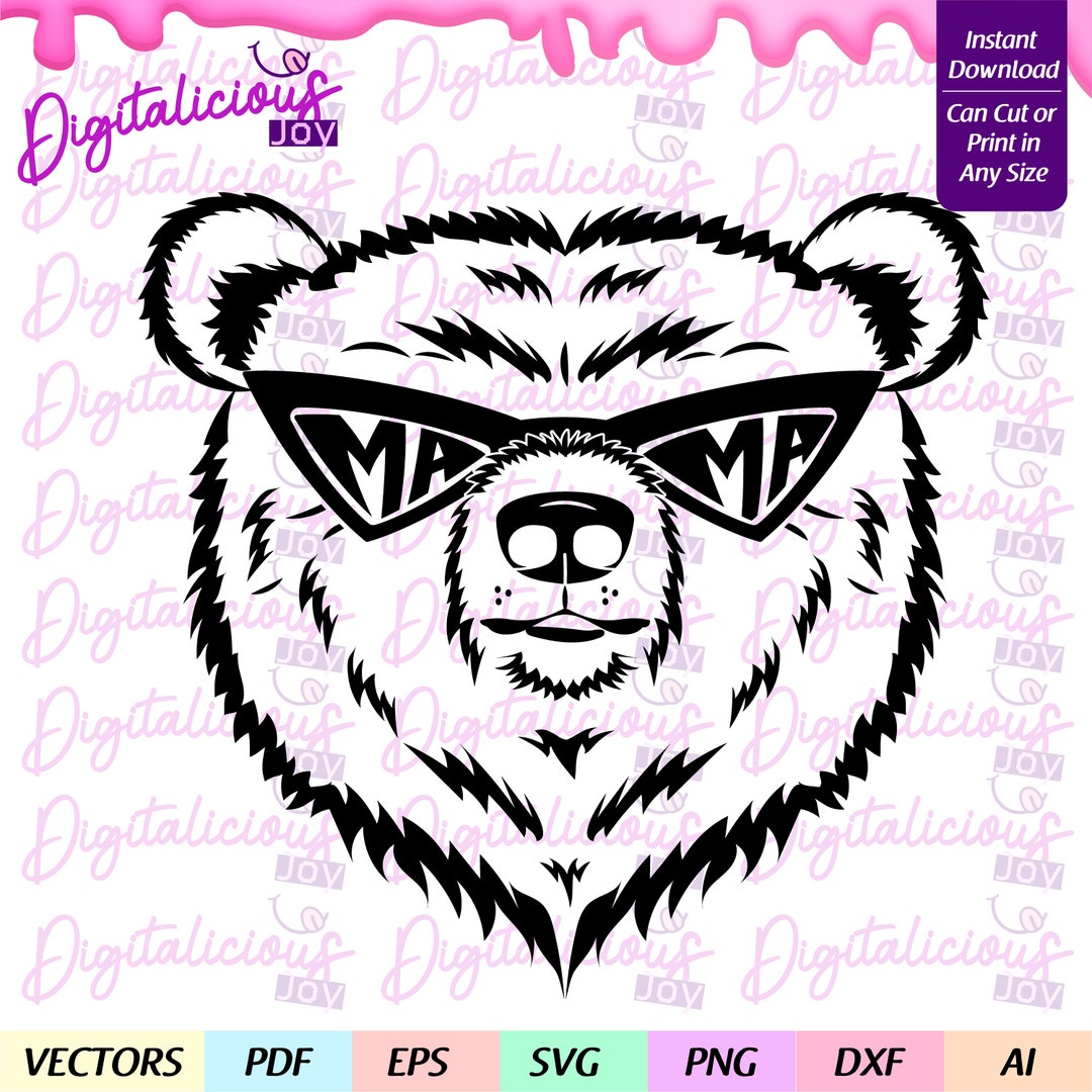 Cool MAMA BEAR With Cool SUNGLASSES, Svg, Dxf, Cricut Cut File, Mom ...