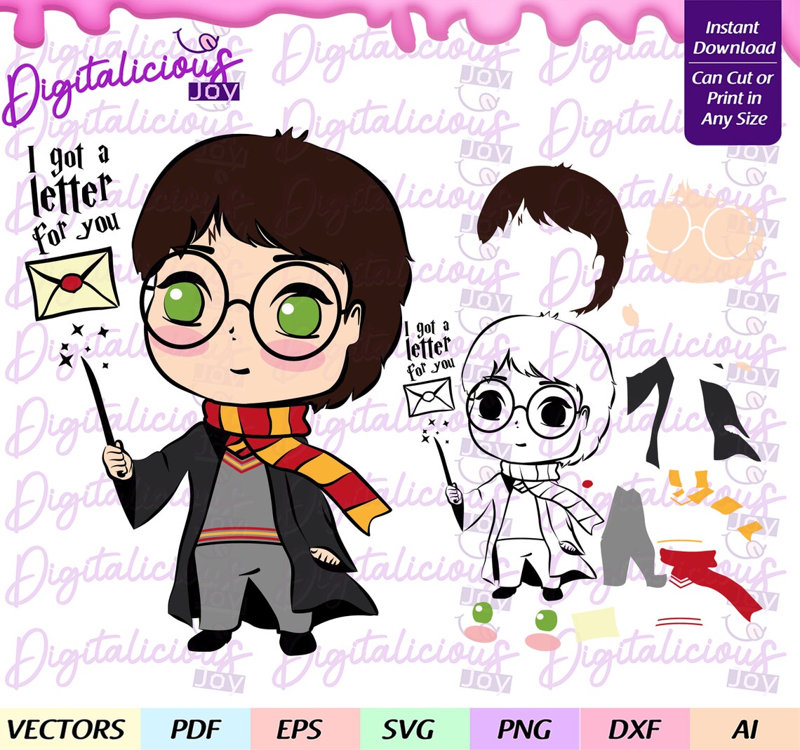 Bundle Cute Harry P Chibi Vector Dxf Svg Clipart Magic | Etsy