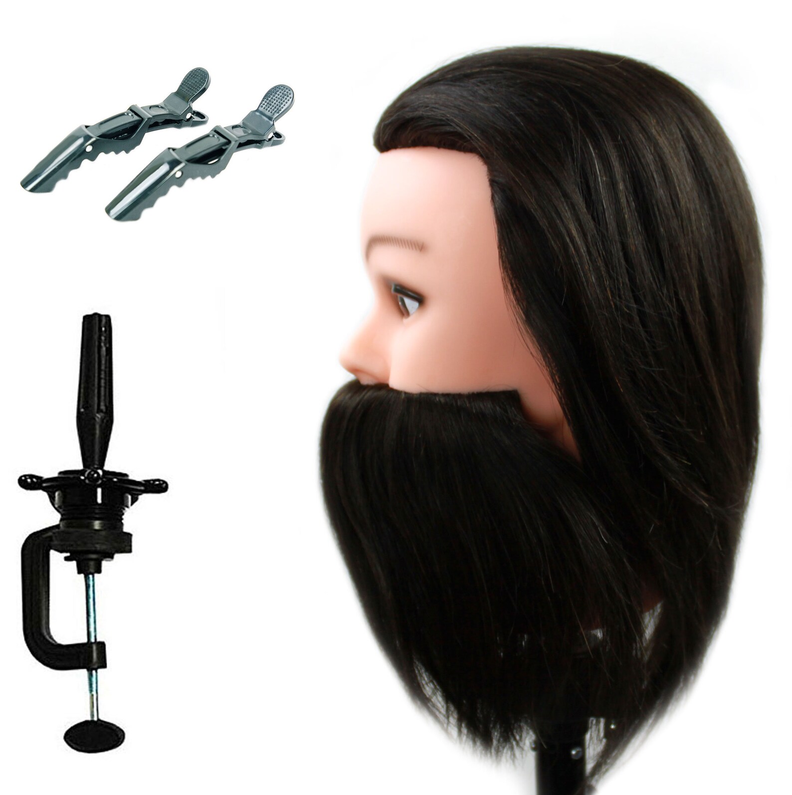 Male Human Hair Beard Mannequin Head Cosmetology Barber Hairdresser ...