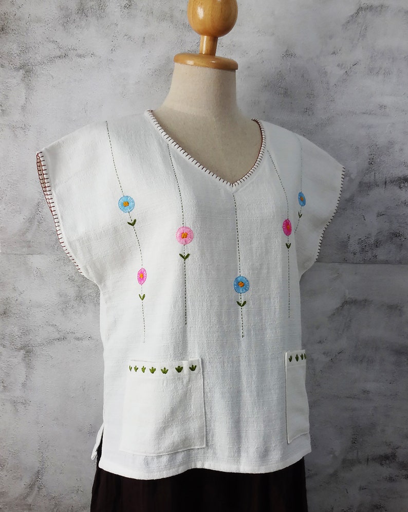 Hand Embroidered Crop Top Peasant Blouse White | Etsy