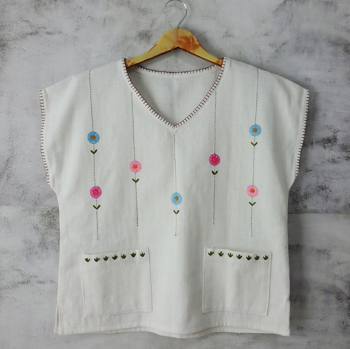 Hand Embroidered Crop Top Peasant Blouse White | Etsy