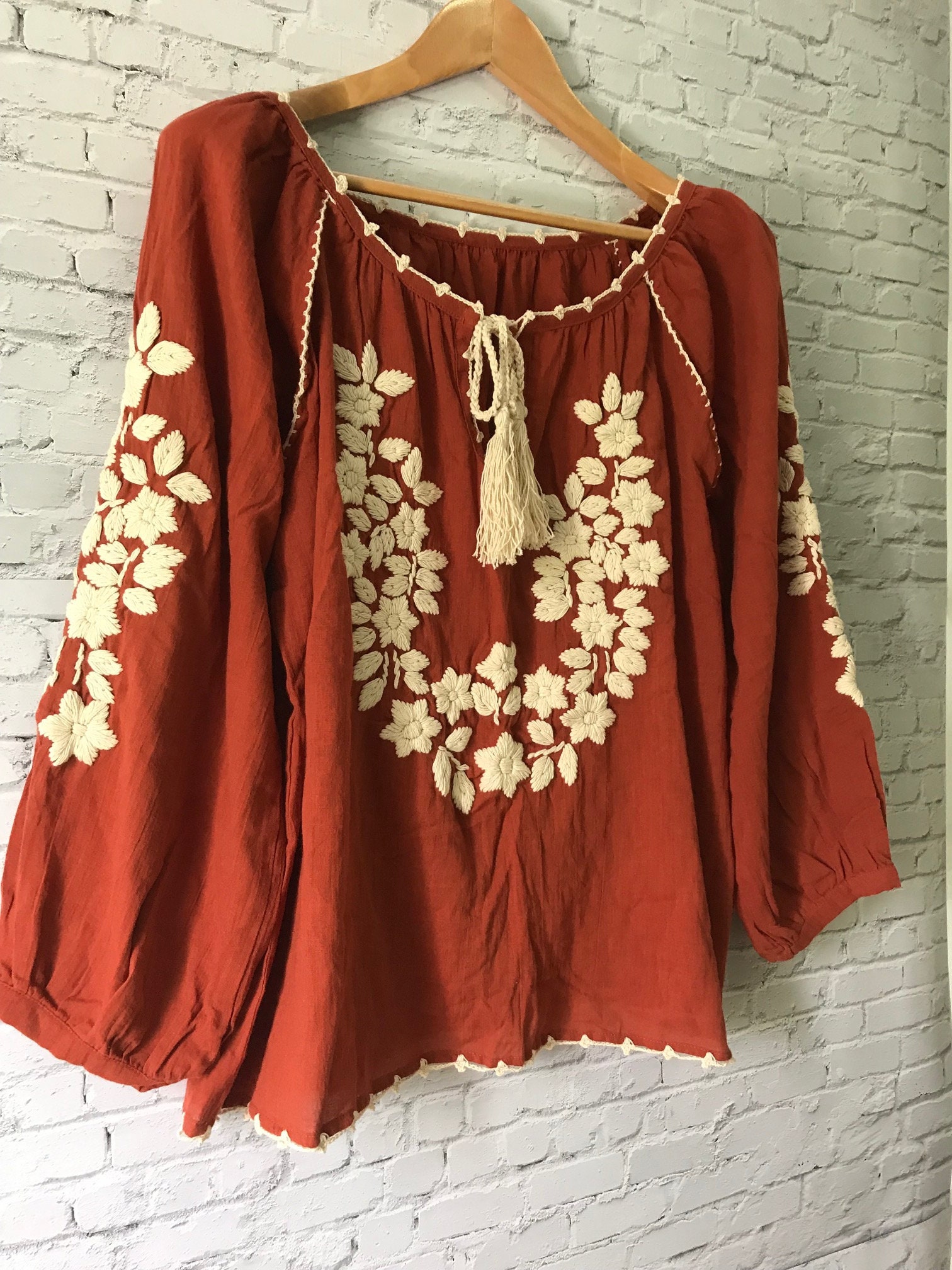 Floral Hand Embroidered Cotton Blouse Hand Embroidered Top - Etsy