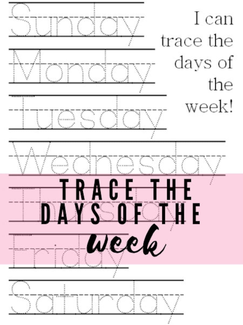 Instant Download Trace the Days of the Week for Preschool/homeschool - Etsy