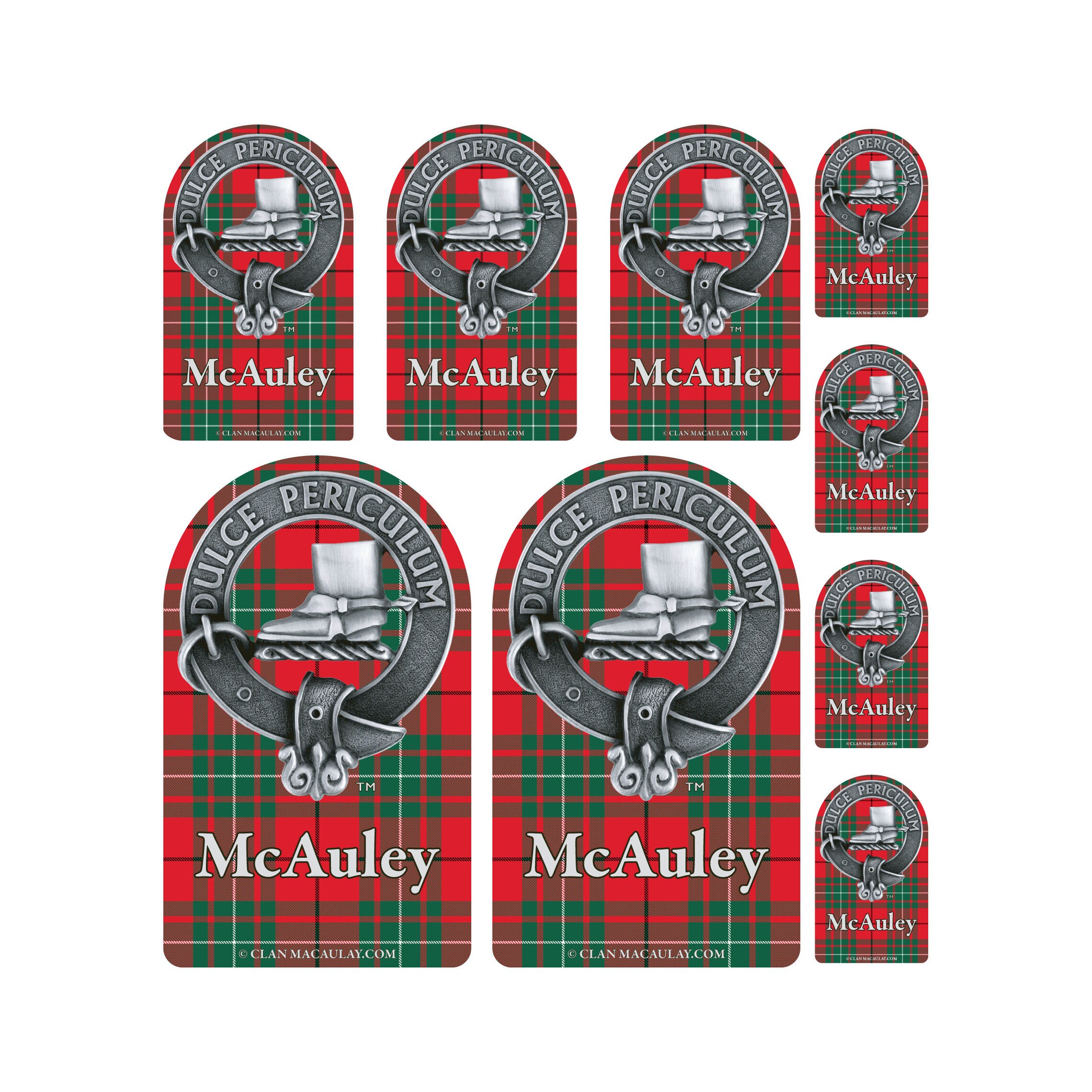 Mcauley Clan Badge and Red Dress Tartan Background Vinyl Sticker Sets ...