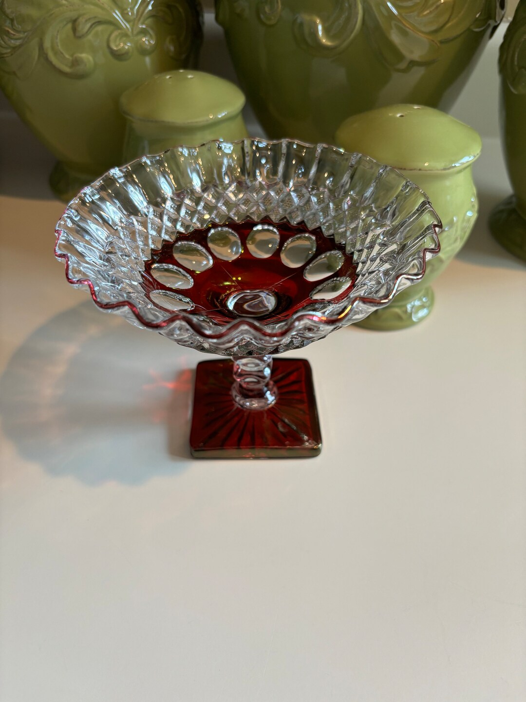 Westmoreland Wakefield Ruby Red Vintage Candy Dish With Ruffled Edge - Etsy