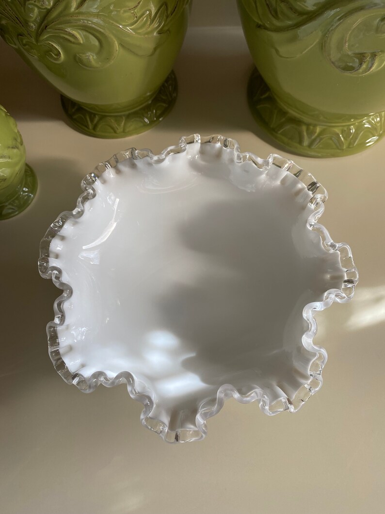 Fenton Large Ruffled Edge Milk Glass Candy Dish - Etsy