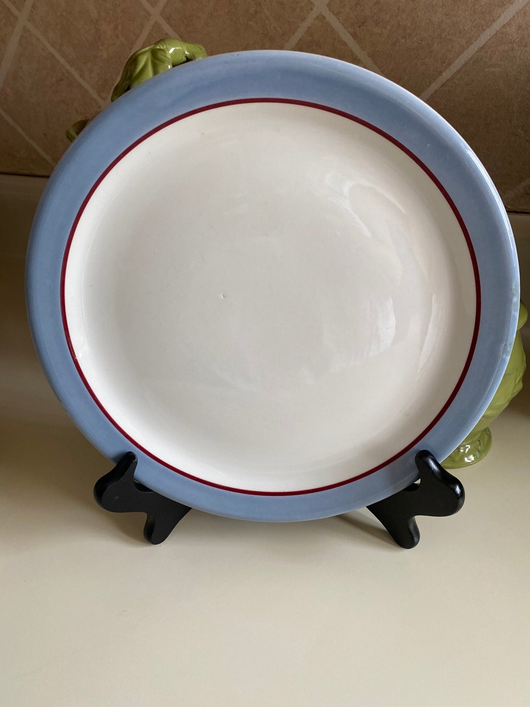 Jackson China Plate - One -vintage Blue With Burgandy Line - Etsy