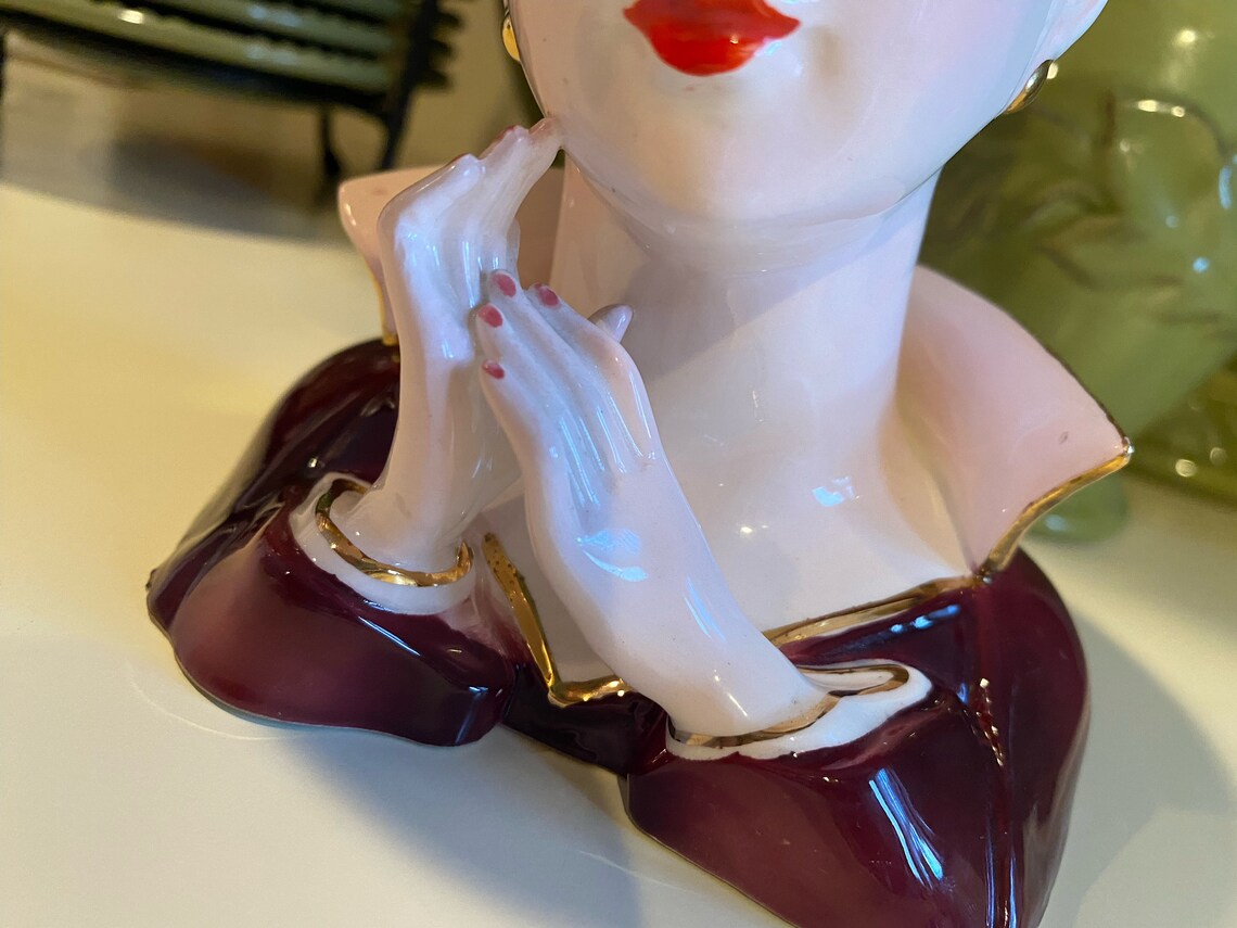 Lefton - Lady Deep Rose Vintage Vase - 1950's - #70565 - Etsy