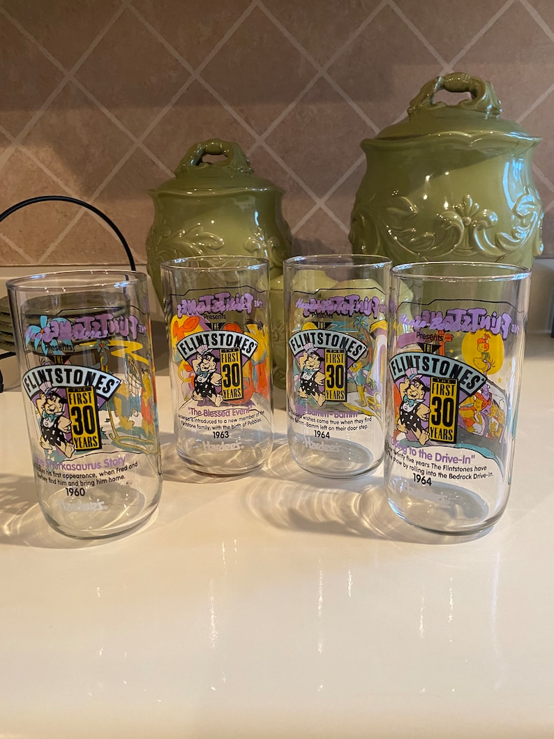 Flintstones Vintage Glasses 1st 30 Years Glasses - Set of 4 - Etsy