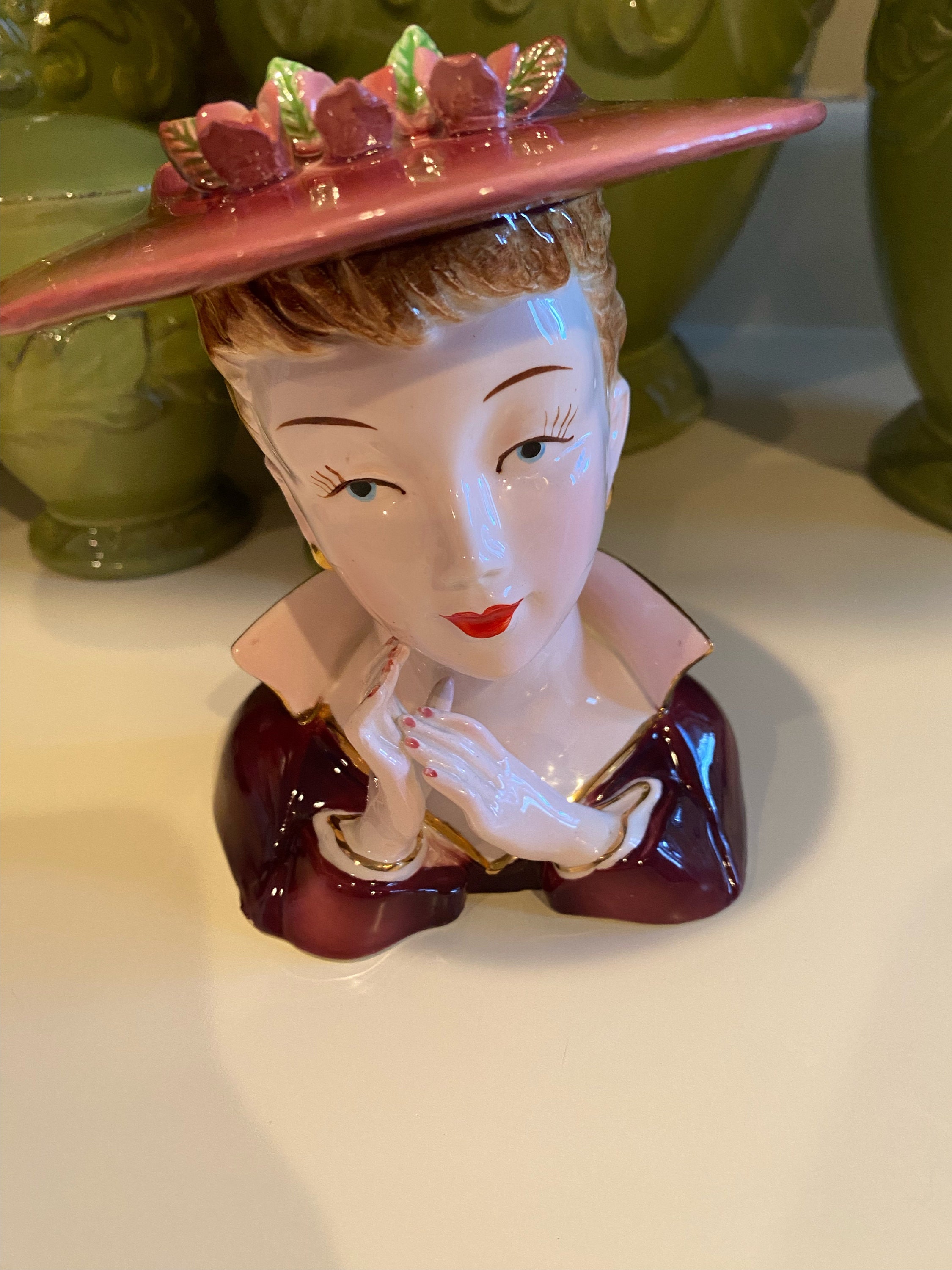 Lefton - Lady Deep Rose Vintage Vase - 1950's - #70565 - Etsy