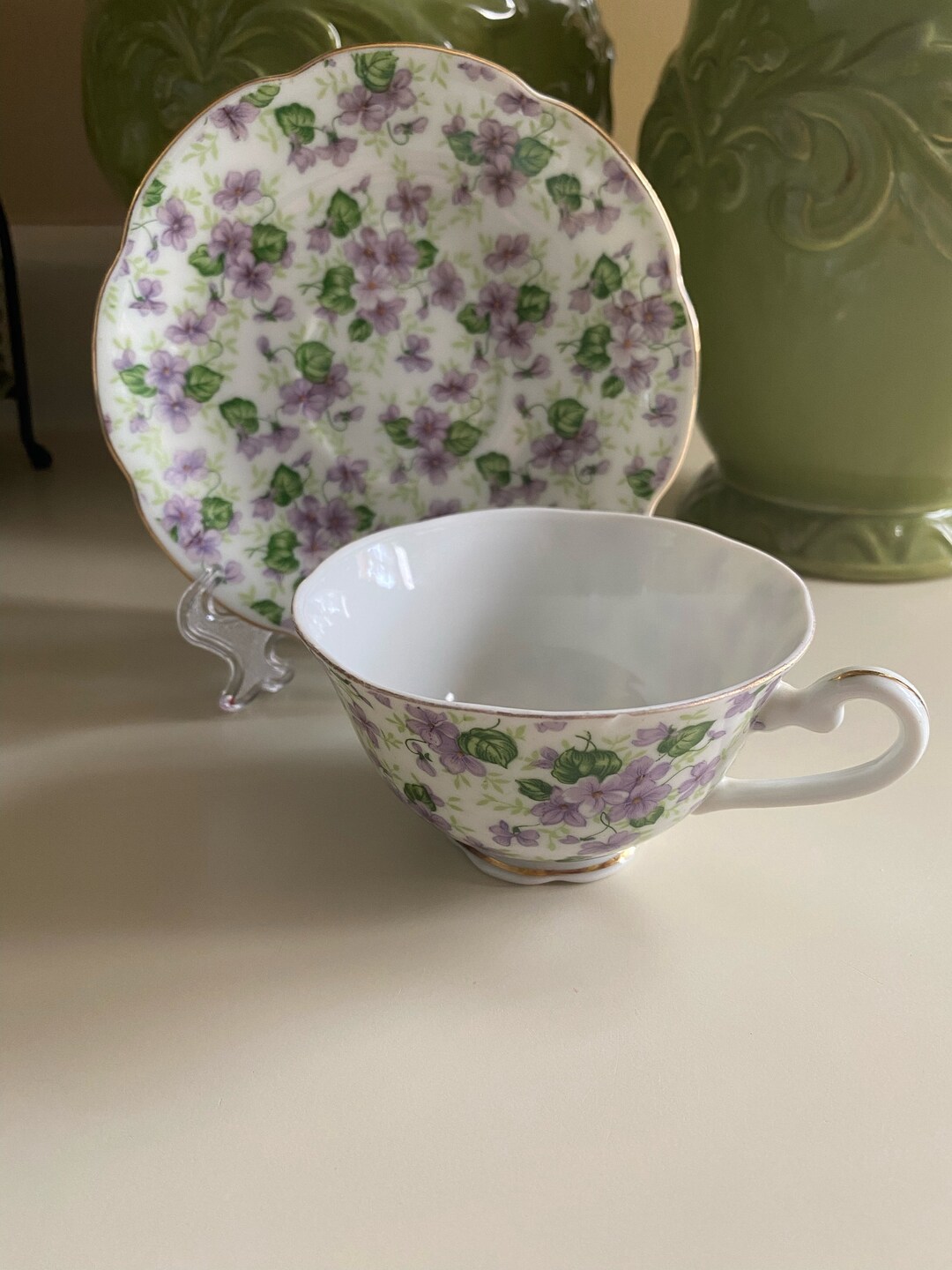 Lefton Vintage China Teacup and Saucer - Violets With Gold Trim - 656V ...