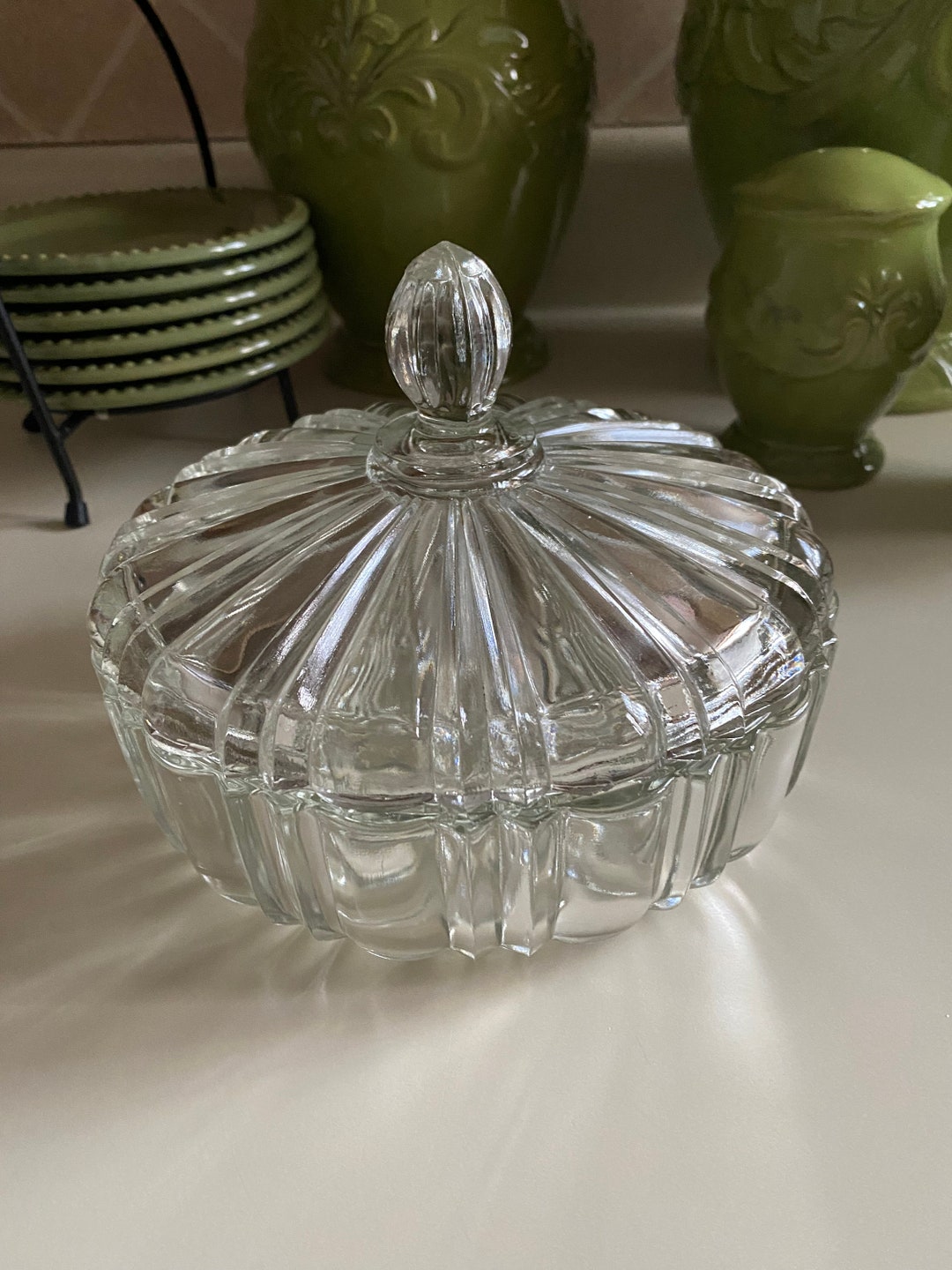 Anchor Hocking Vintage Glass Candy Dish With Lid Old Cafe Pattern