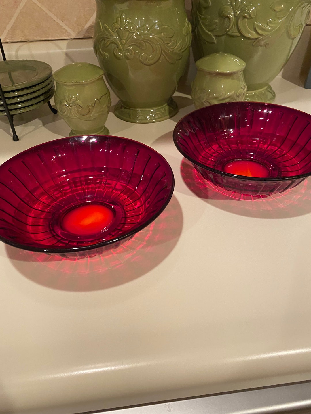 Ruby Red Glass Bowls - Set of Two Vintage - Etsy