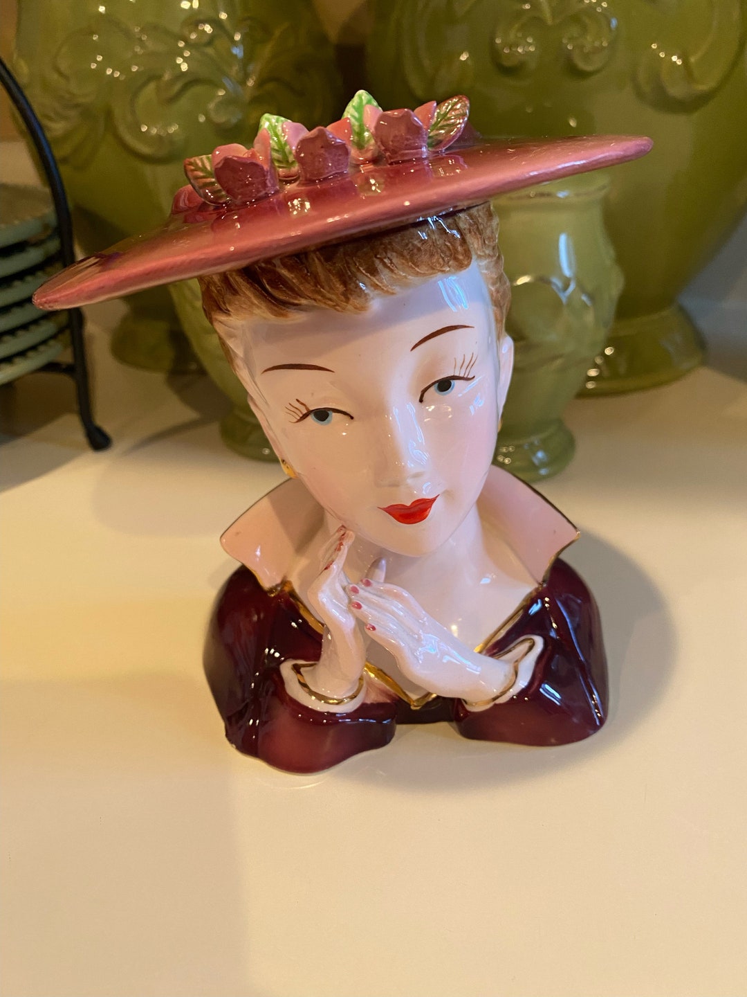 Lefton - Lady Deep Rose Vintage Vase - 1950's - #70565 - Etsy