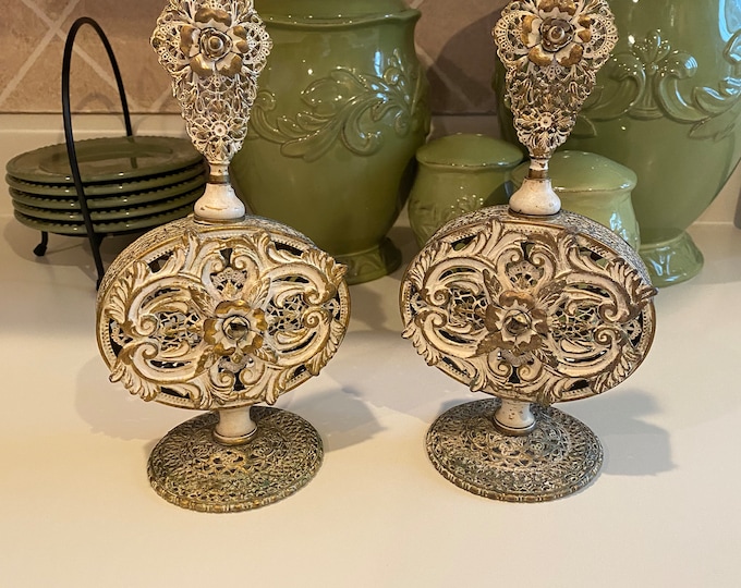 Vintage Ormolu Filigree Large Oval Perfume Bottle With Cherub Dauber ...