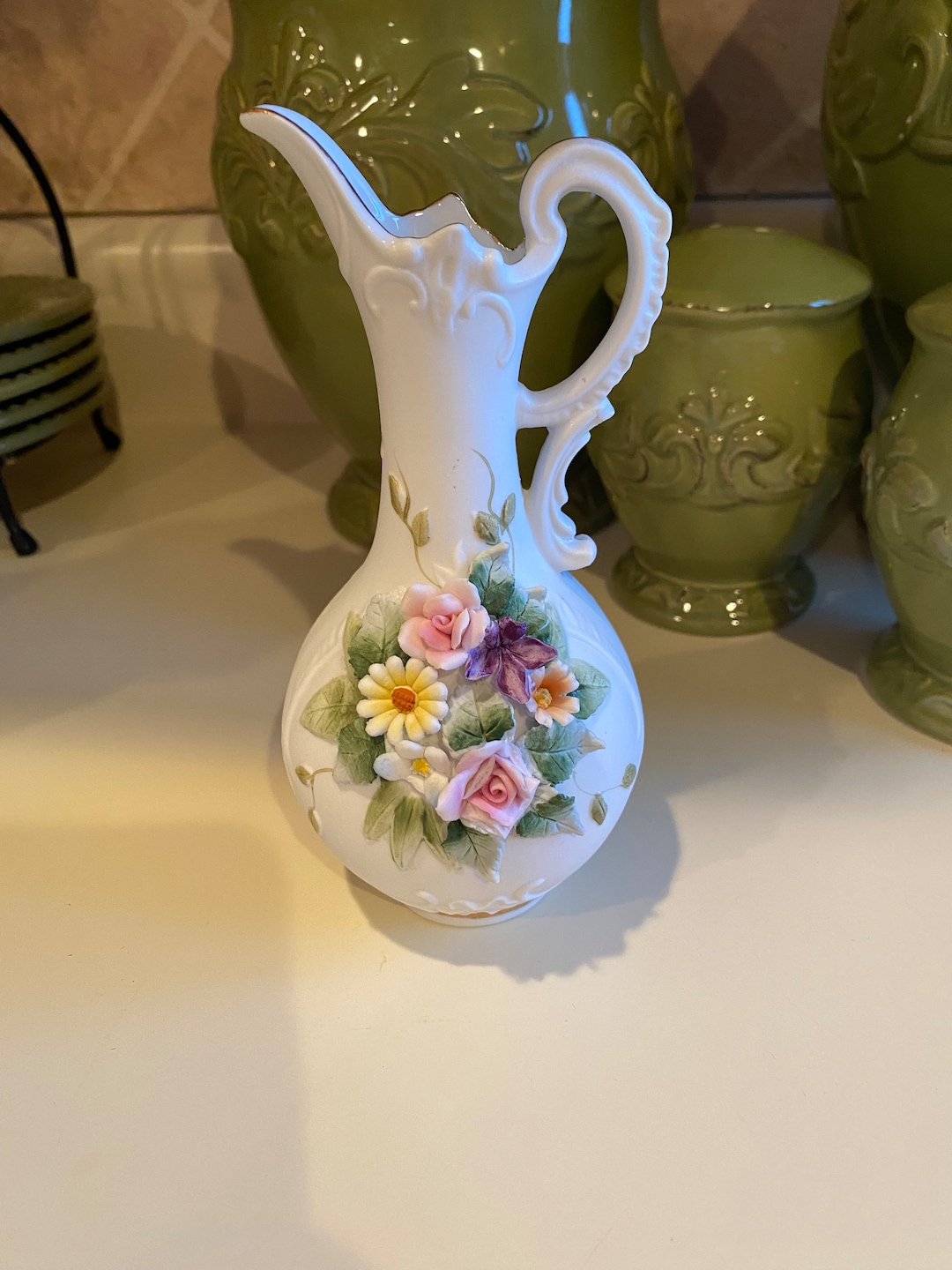 Lefton Bisque Porcelain Vintage Pitcher/vase - Etsy