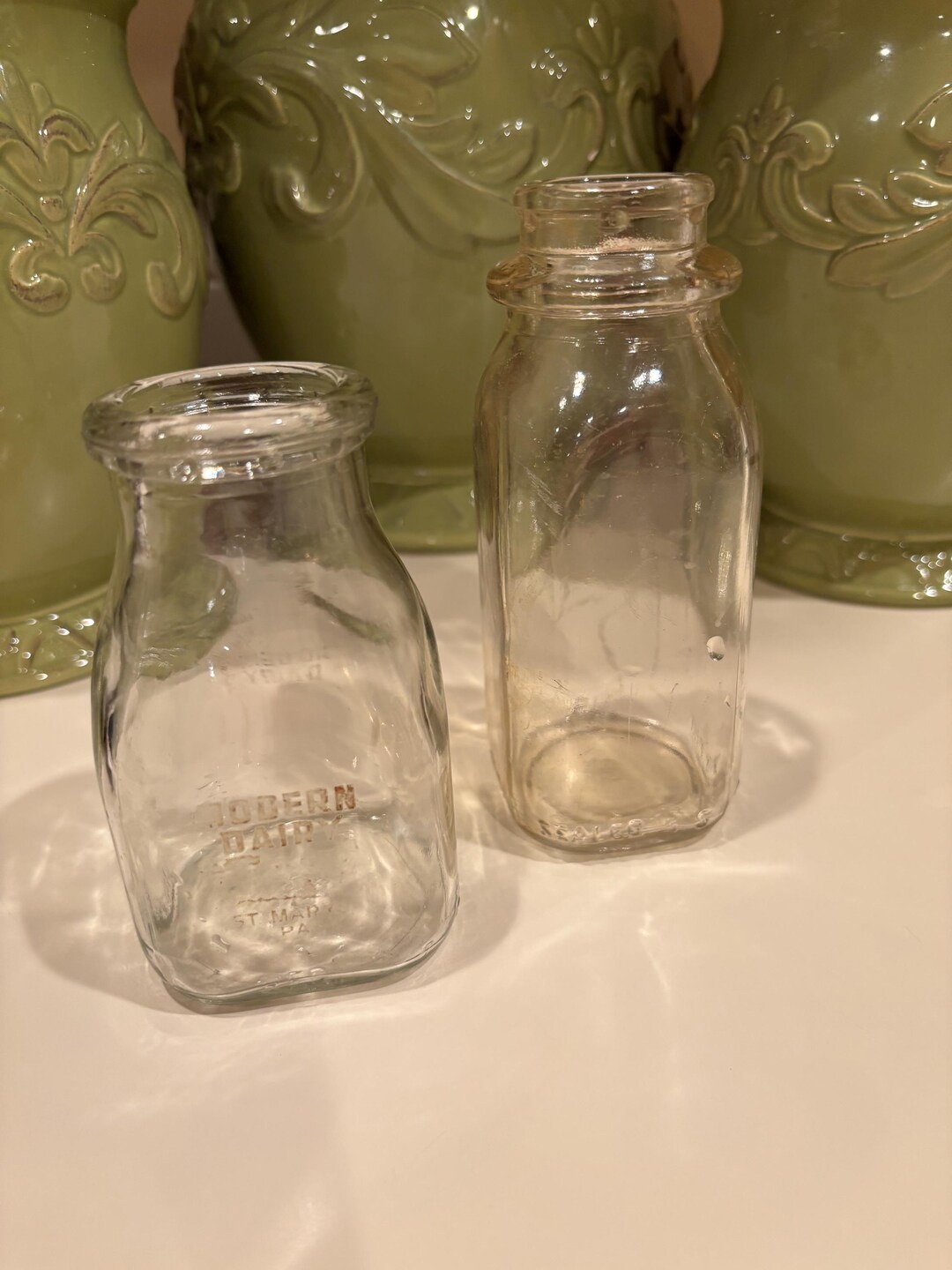 Vintage Glass Milk Bottles - Set of 2 - Etsy