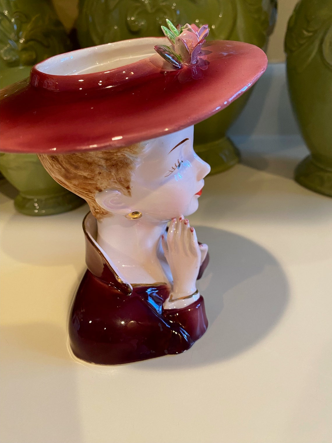 Lefton - Lady Deep Rose Vintage Vase - 1950's - #70565 - Etsy