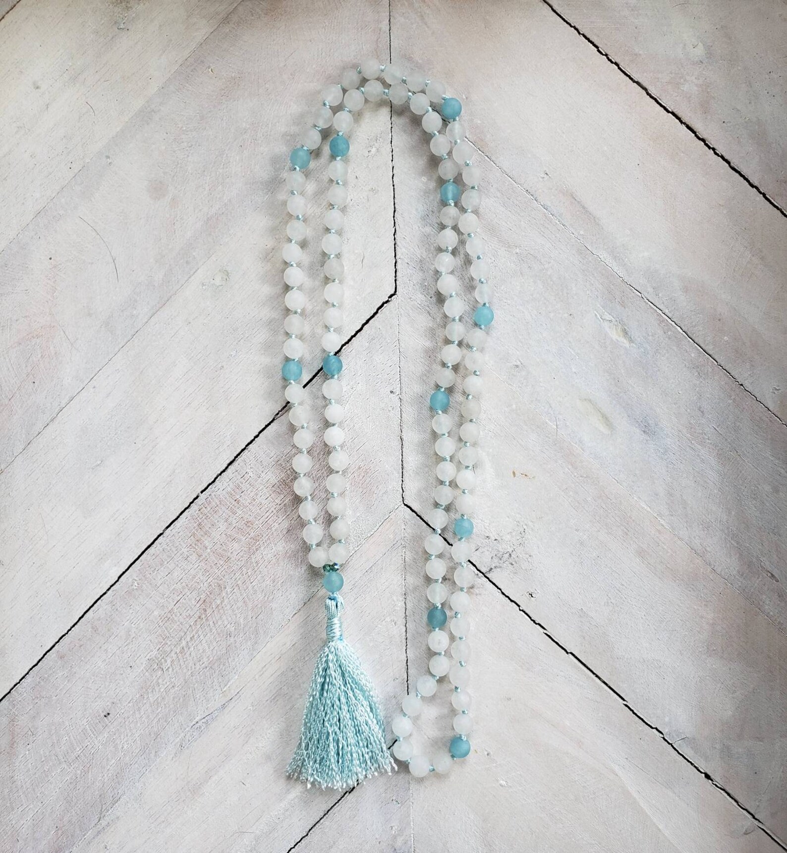 White and Blue Jade Mala - Etsy