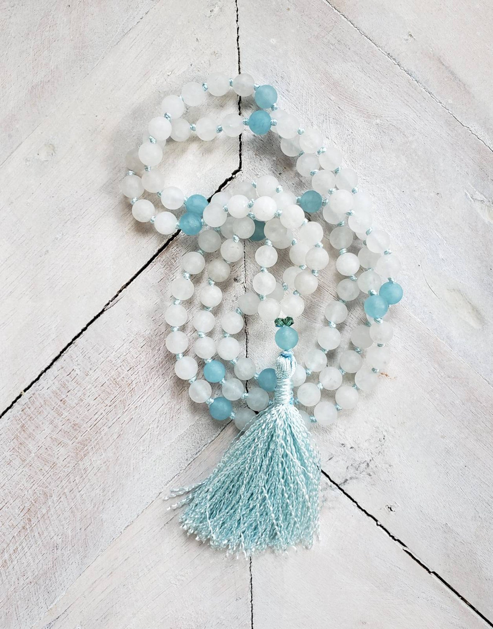 White and Blue Jade Mala - Etsy