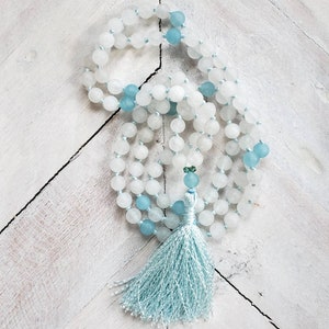 White and Blue Jade Mala - Etsy