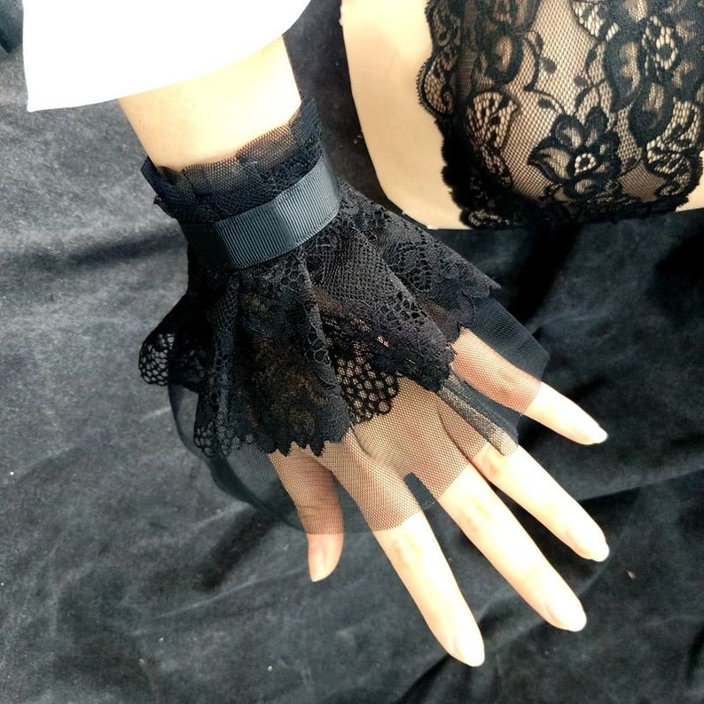 Black Lace Cuff Braceletlace Wrist Cuff Ruffled Lace Cuff - Etsy