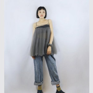 Gray Tulle Strap Top, Green Mesh Top, Cute Summer Tutu Top, Short Cover ...