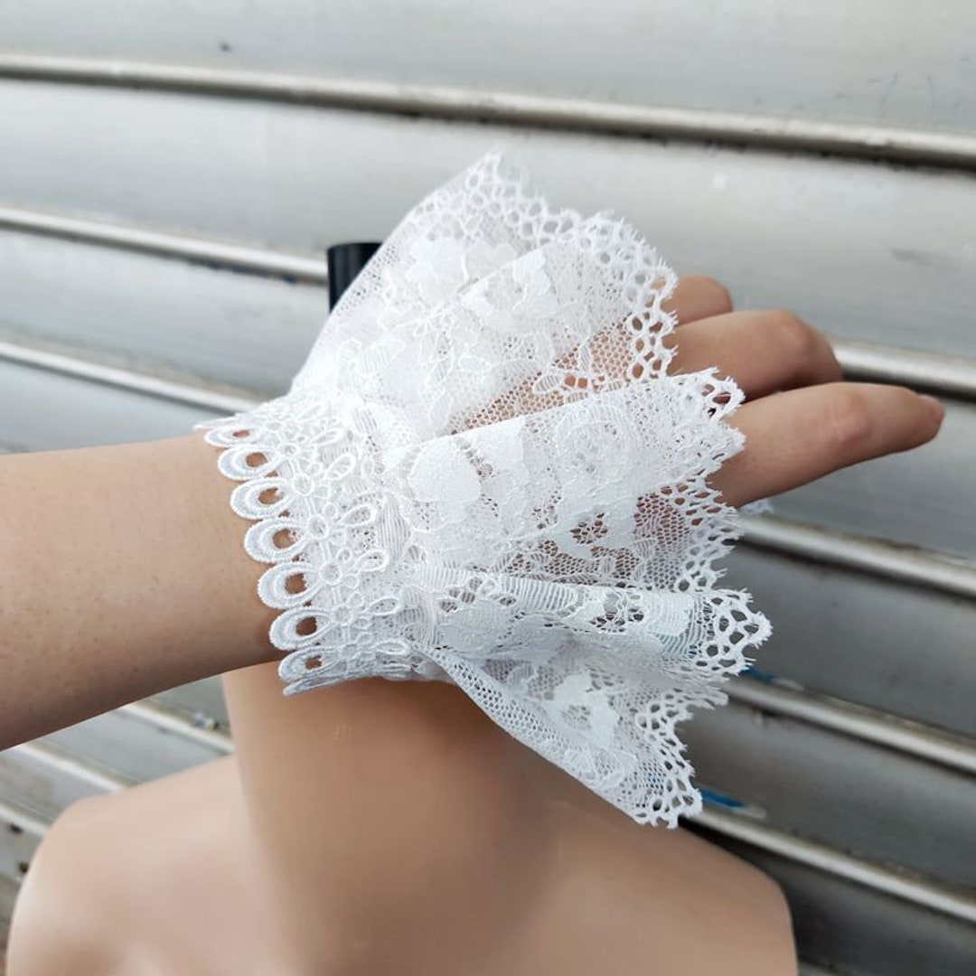 White Lace Cuff Bracelet,white Bracelet,lace Wrist Cuff, Ruffled Lace ...