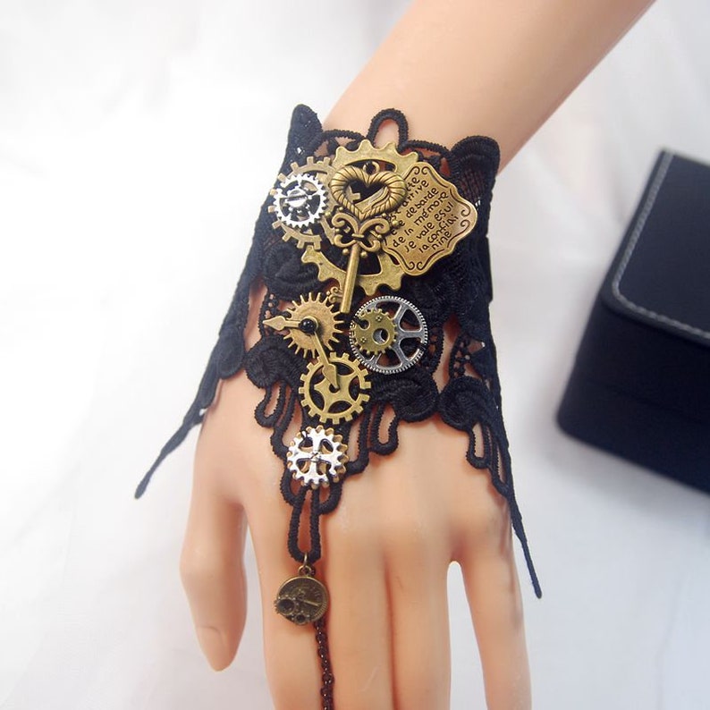 Handmade Black Gears Braceletsteampunk Wrist Cuffsretro - Etsy