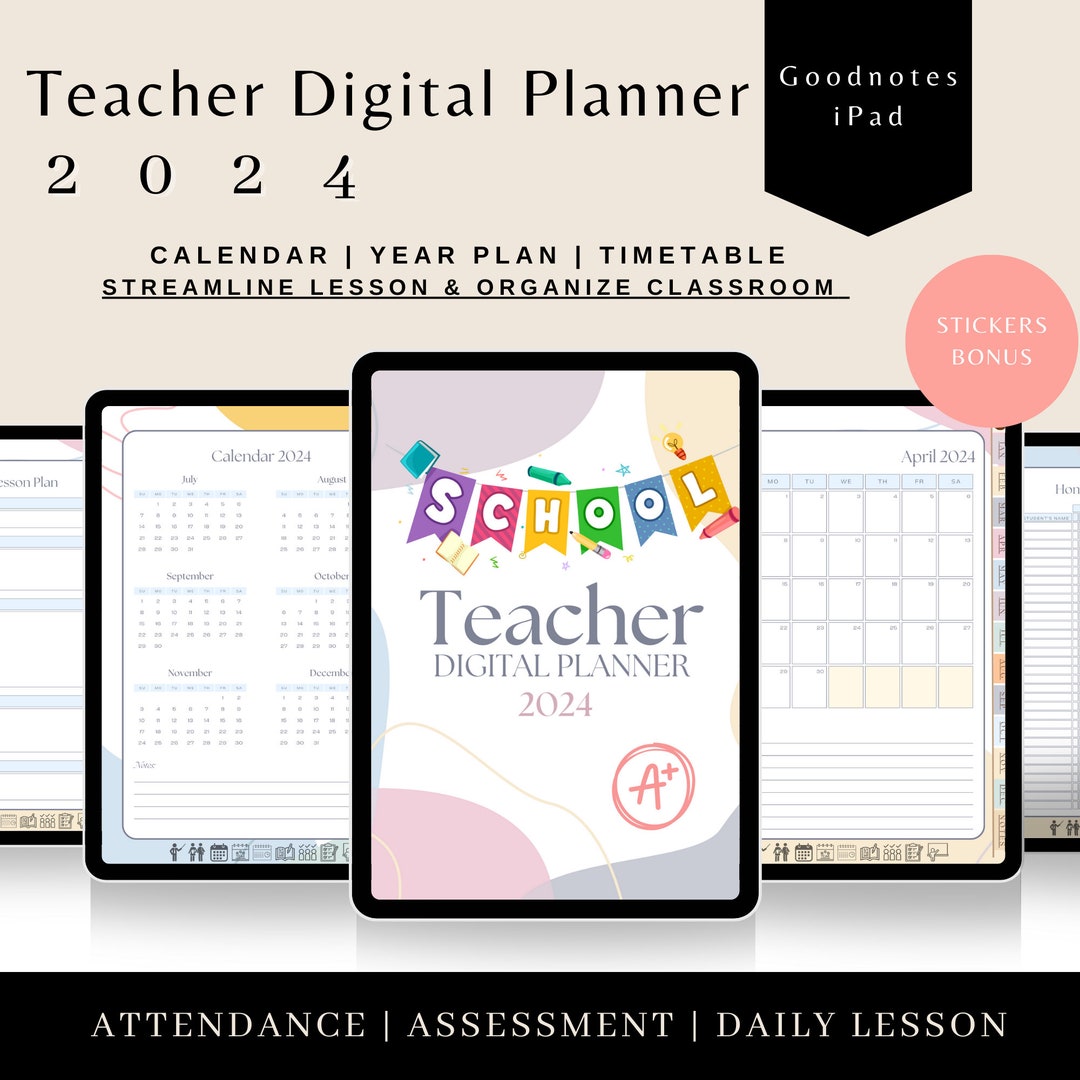 Teacher Digital Planner 2024 Monthly Calendar Timetable Homework ...