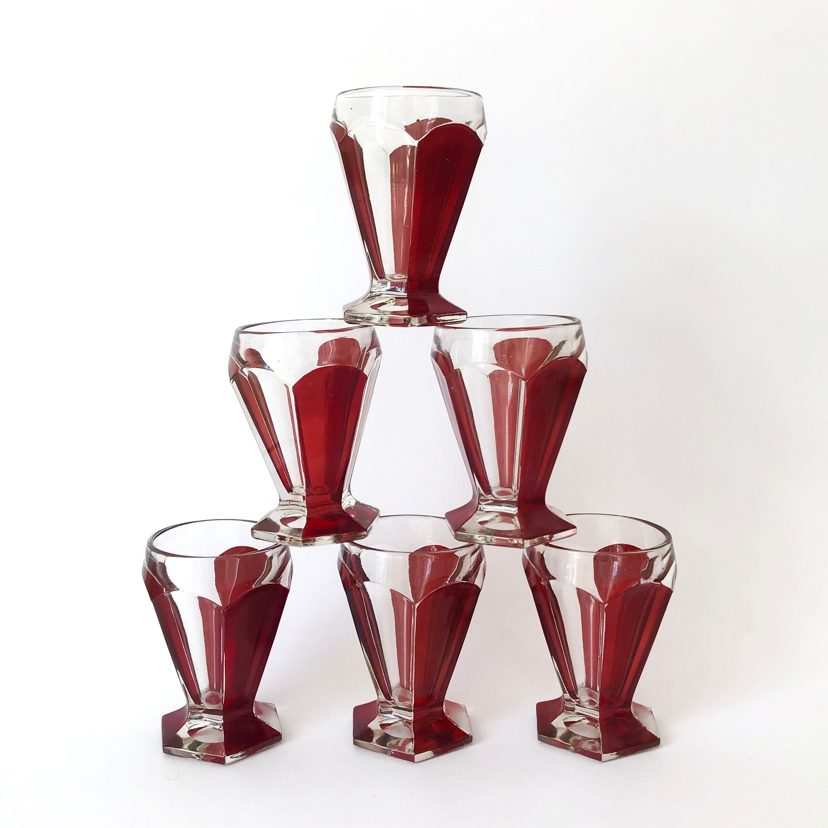 Biedermeier French Set of 6 Glasses Red Glass Water Alcohol Drink ...