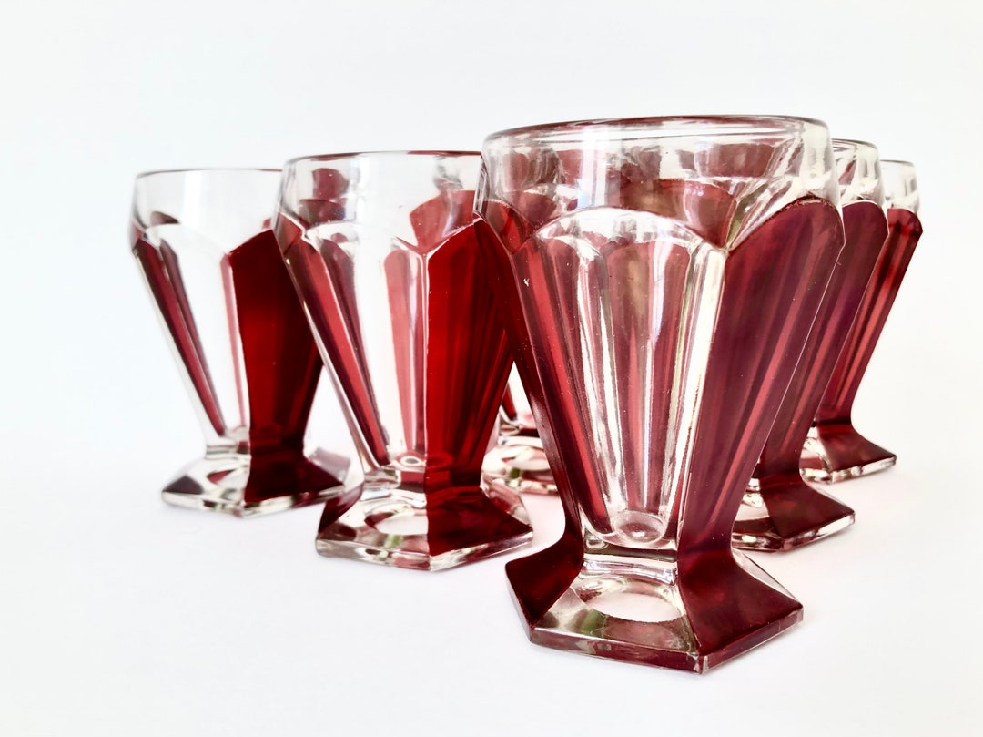 Biedermeier French Set of 6 Glasses Red Glass Water Alcohol Drink ...