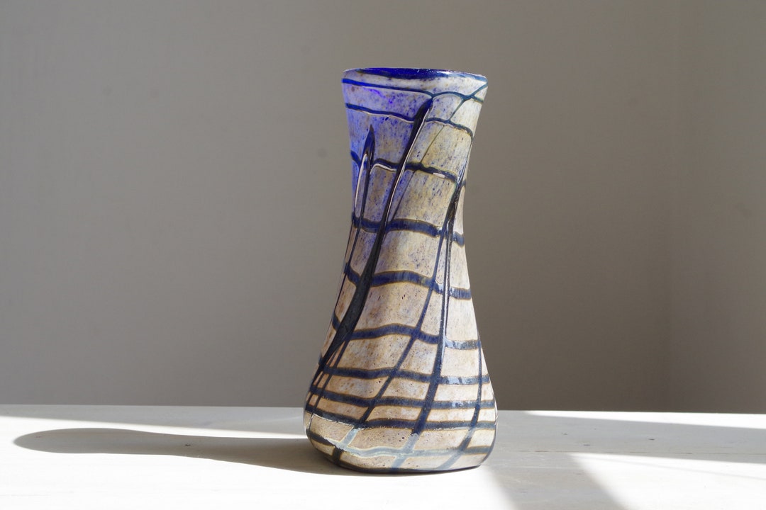 Jan Zeman Czech Bohemian Vase Czechoslovakian Glass Blue Iridescent ...