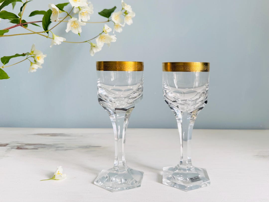 Pair Moser Meteor Lubos Metelak Signed Wine Glasses Czech Republic ...