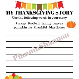 Writing Sheet Thanksgiving Kids Writing Story Writing Center Holiday ...