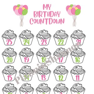 Birthday Countdown Chart Girls Birthday Printable Party Countdown - Etsy