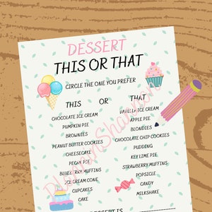 This or That Game Party Printable Dessert Game Kids Party Game - Etsy