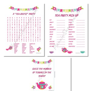 Kids Tea Party Bundle Game Pack "the Tea Set": Word Search, Mix-up, and ...