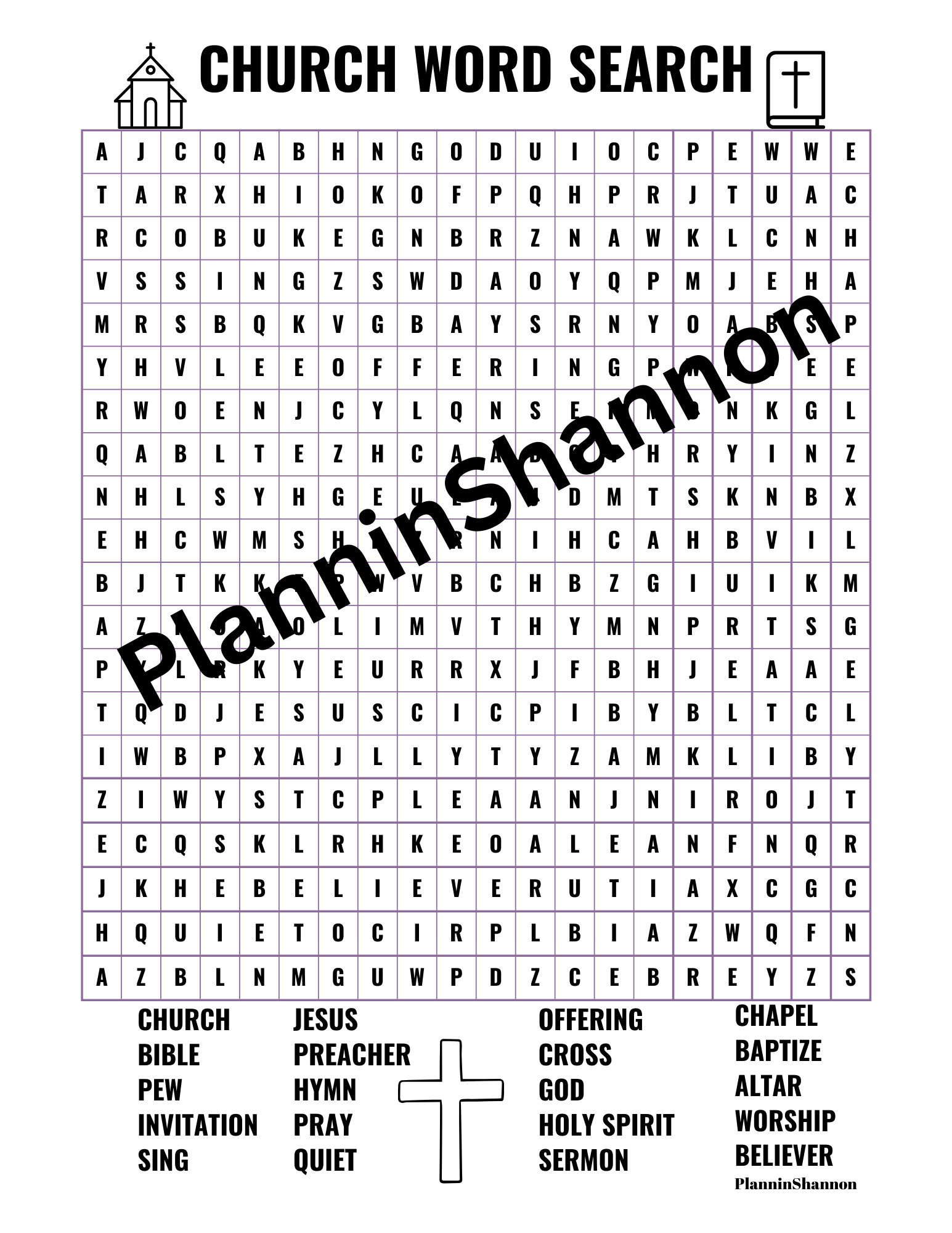 Church Word Search Puzzle for Kids Christian Word Find Sheet - Etsy