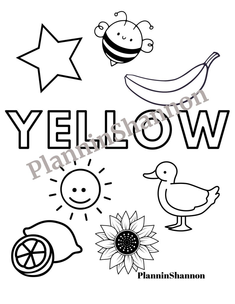 Coloring Sheet Yellow Coloring Page Preschool Coloring Color Words - Etsy