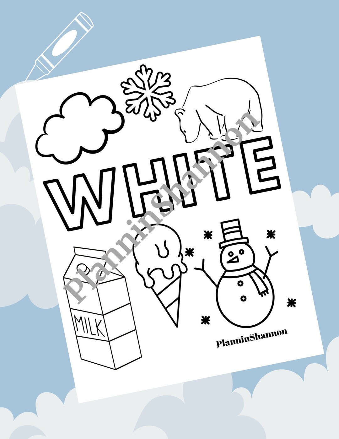 Color Sheet White Coloring Page Kids Arts and Crafts Coloring Printable ...