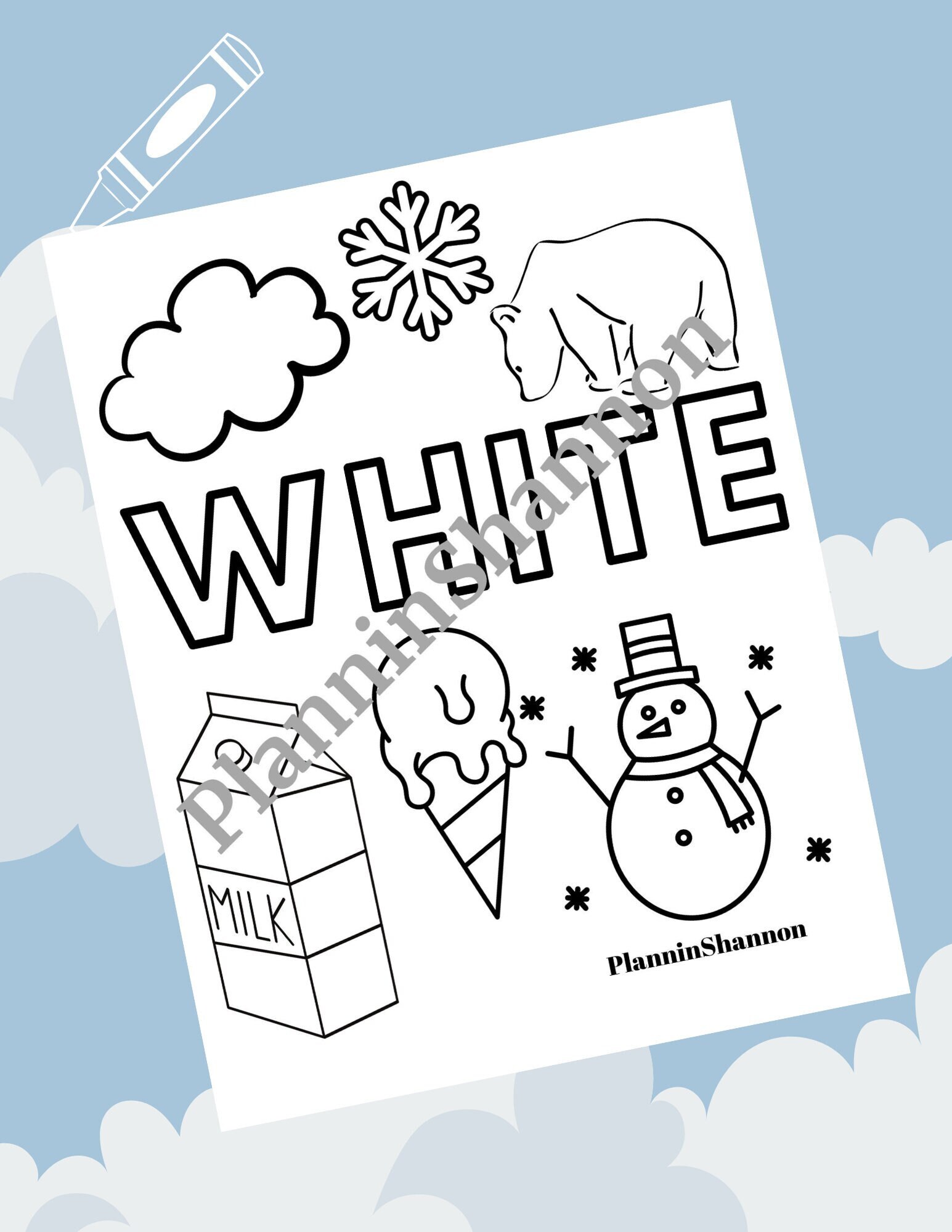 Color Sheet White Coloring Page Kids Arts and Crafts Coloring Printable ...