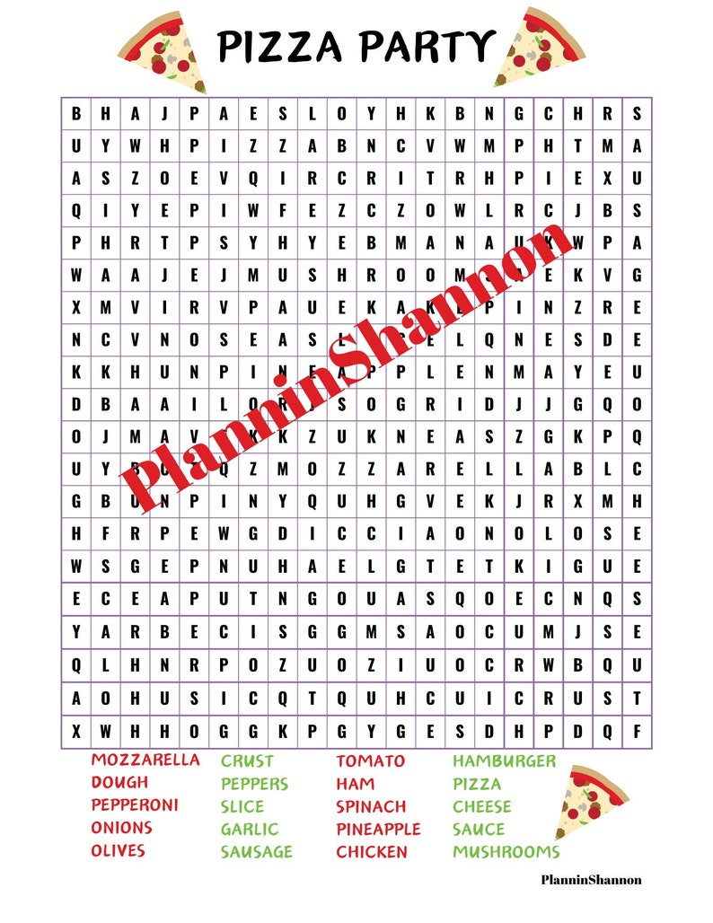 Word Search, Unscramble, and Guess the Number of Toppings on the Pizza ...