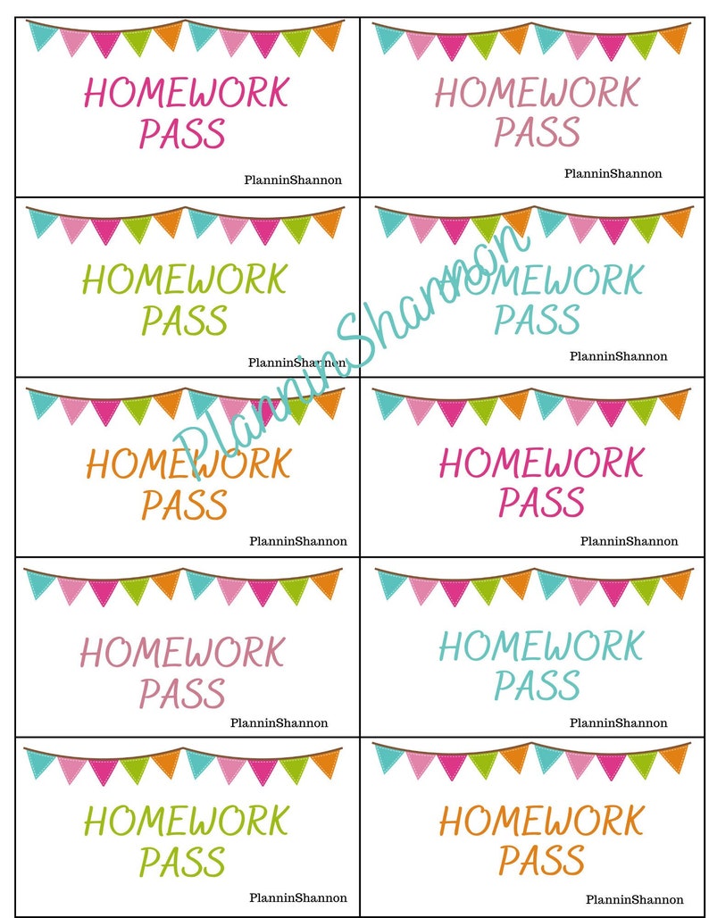 Homework Pass Coupons Free Homework Tickets Classroom Rewards - Etsy