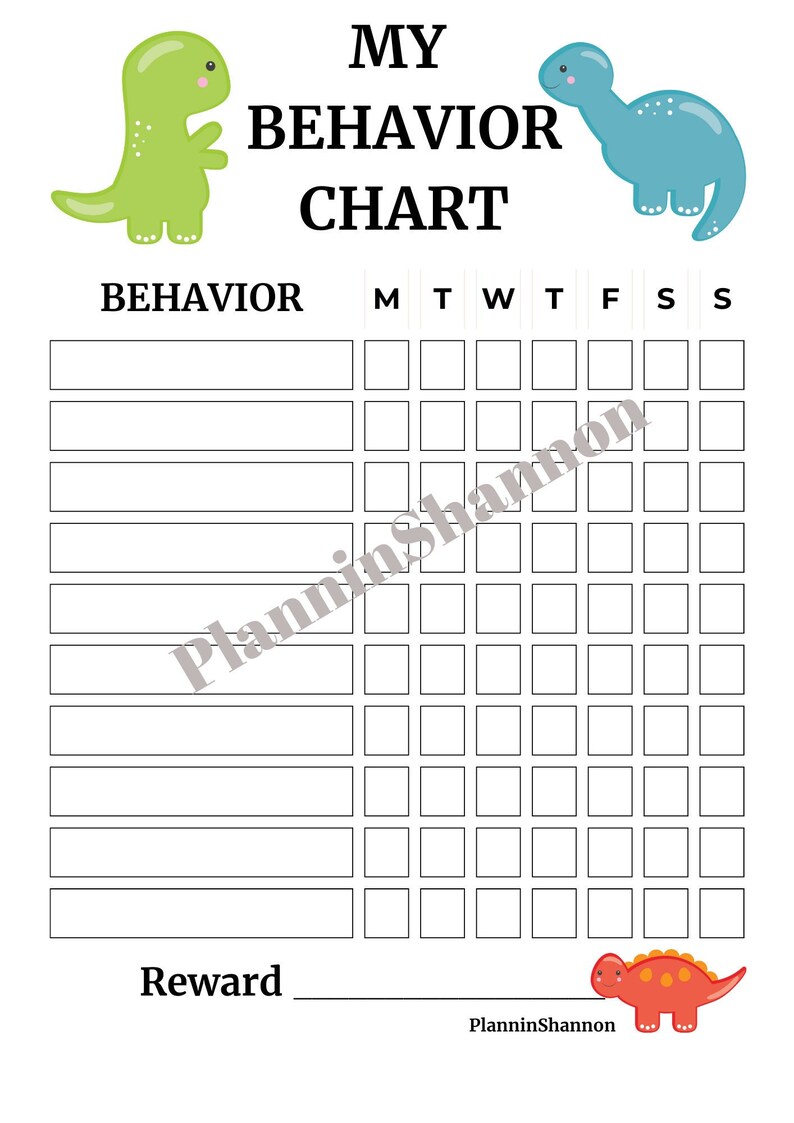 Behavior Chart for Kids Reward Chart Homeschool Chore Chart Dinosaur ...