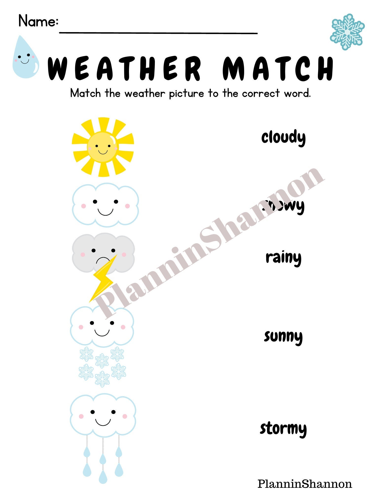 Matching Worksheet Weather Matching Science Worksheet - Etsy