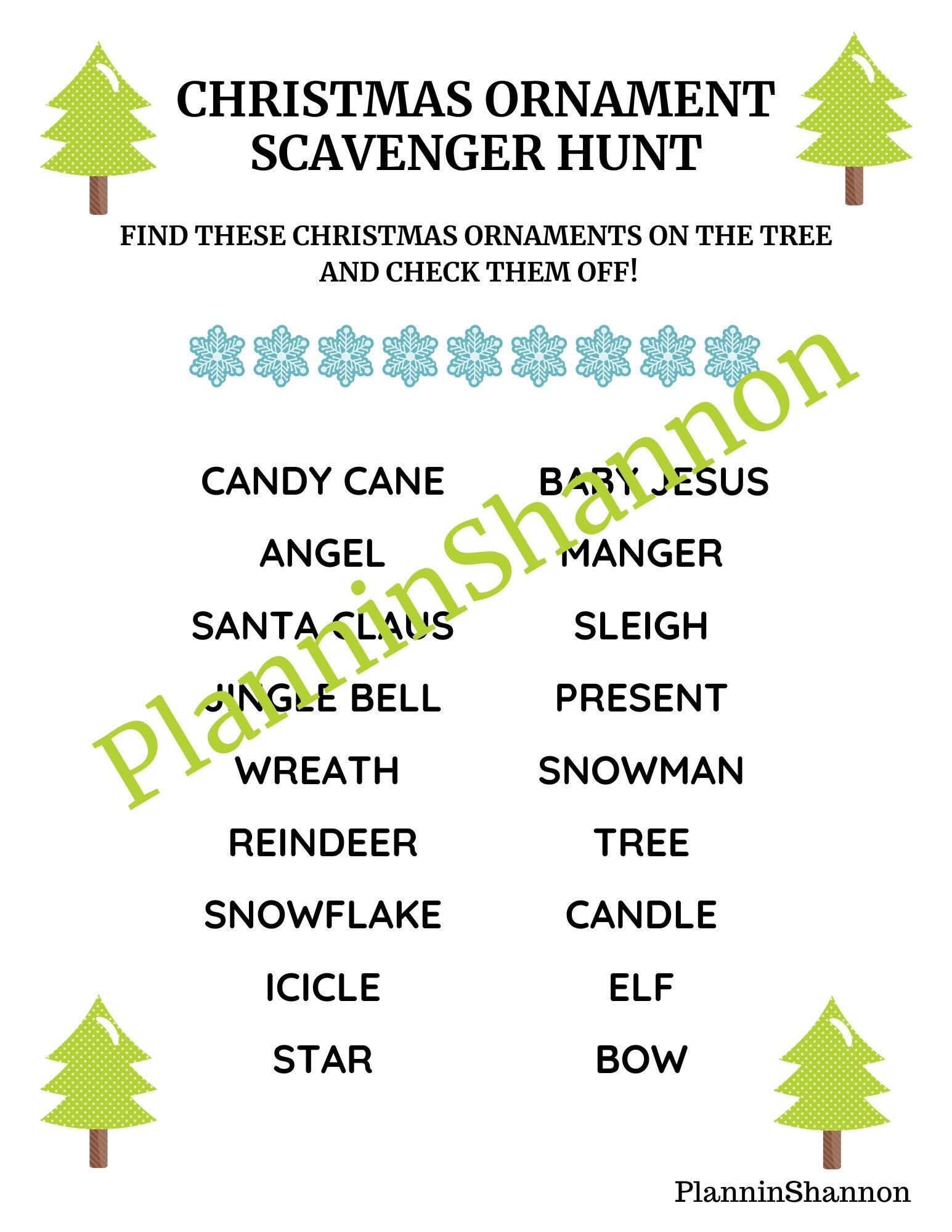 Scavenger Hunt Christmas Ornament Game Printable Christmas Party Game ...