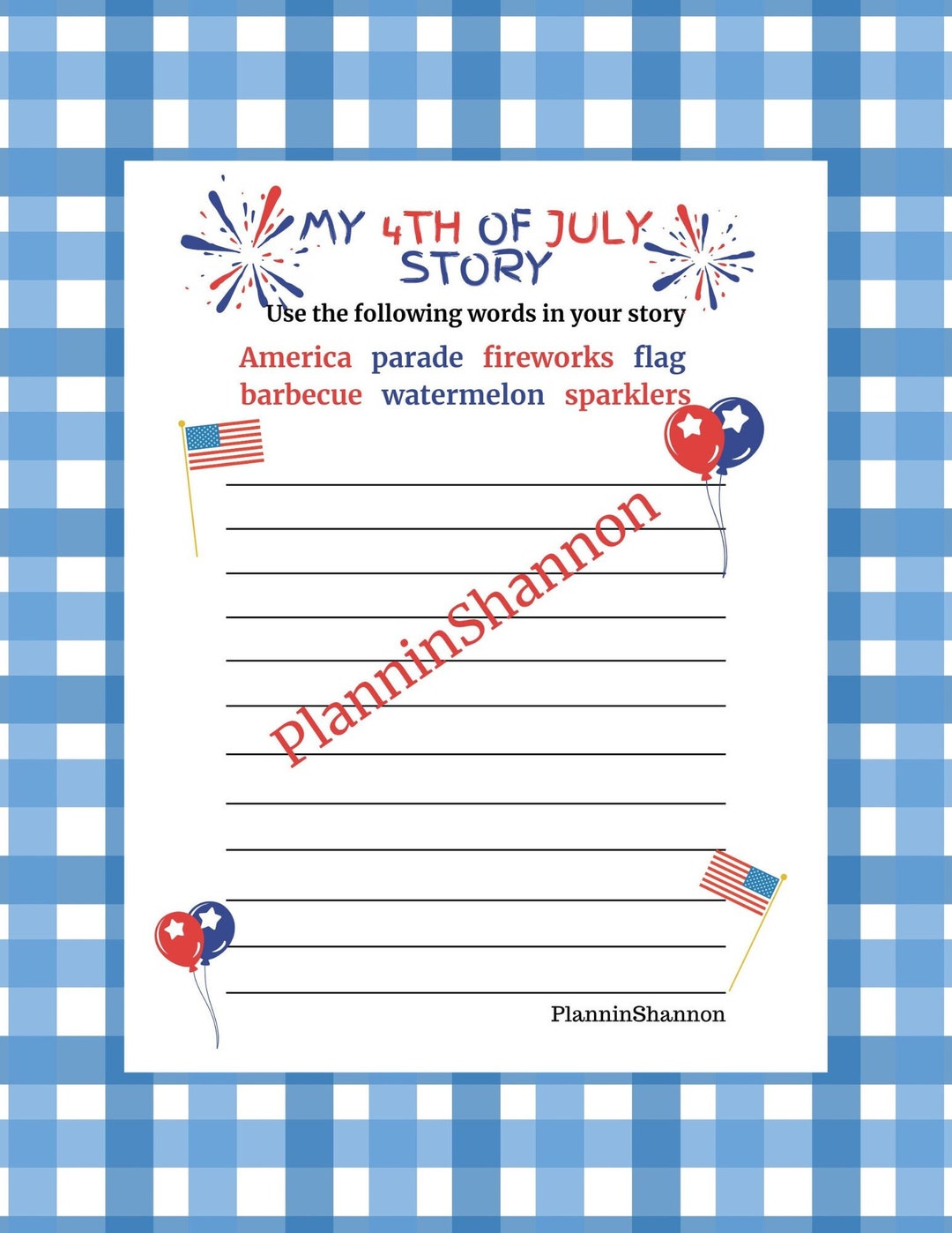 Story Writing Kids Fourth of July Writing Sheet Independence Day Story ...